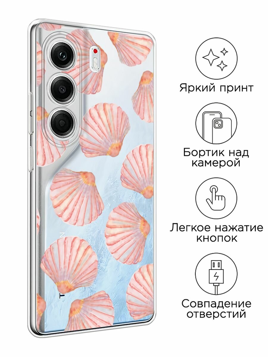Чехол на Tecno Camon 40 Pro / Текно Камон 40 Про с принтом "Ракушки паттерн", прозрачный — фото 1