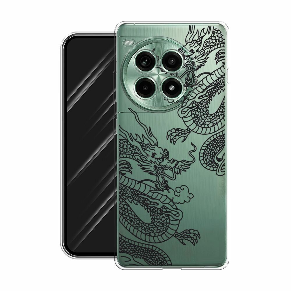 Чехол на OnePlus Ace 3 Pro / Ван Плас Эйс 3 Про с принтом "Два китайских дракона", прозрачный — фото 1