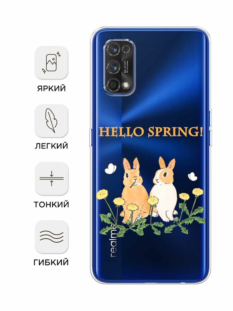 Чехол на Realme 7 Pro / Реалми 7 Про с принтом "Весенние кролики", прозрачный — фото 1