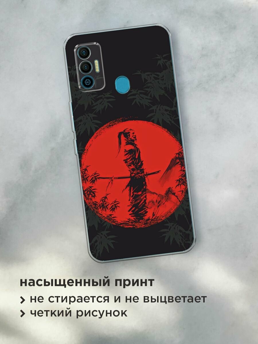 Чехол на Tecno Spark 7 / Техно Спарк 7 с принтом "Самурай на красном фоне" — фото 1