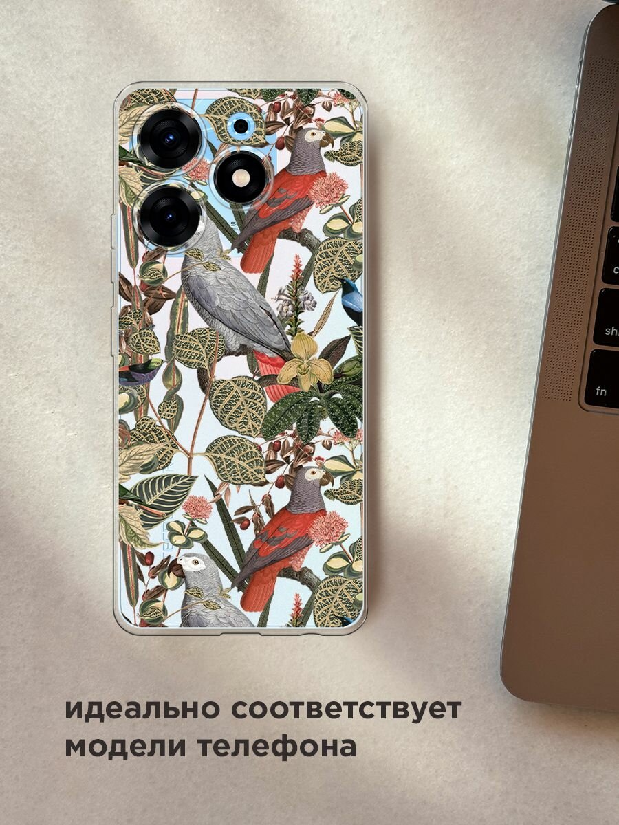 Чехол на Tecno Spark 10 Pro / Текно Спарк 10 Про с принтом "Tropical pattern", прозрачный — фото 1