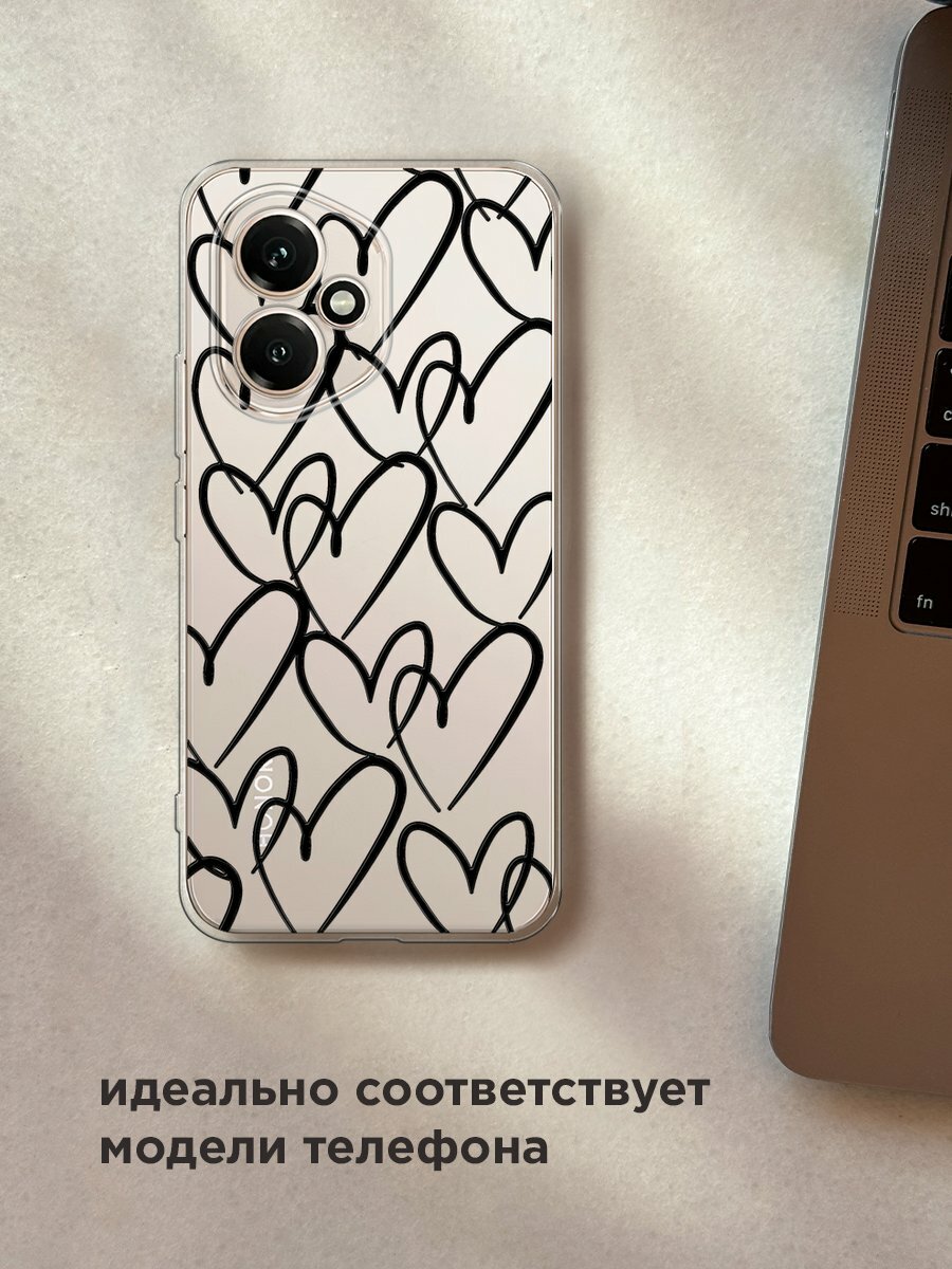 Чехол на Honor 400 / Хонор 400 с принтом "Hearts doodle black 1" — фото 1