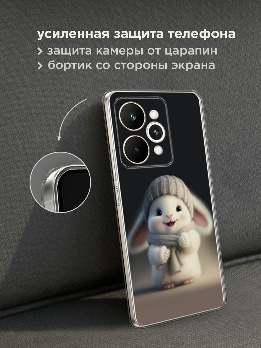 Чехол на Realme 15 Pro / Реалми 15 Про с принтом "Белый крольчонок в шапке" — фото 1