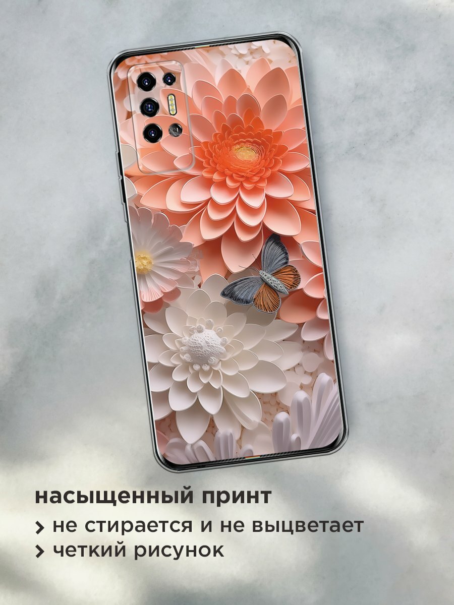 Чехол на Tecno Pova 2 / Текно Пова 2 с принтом "Бумажные цветы" — фото 1
