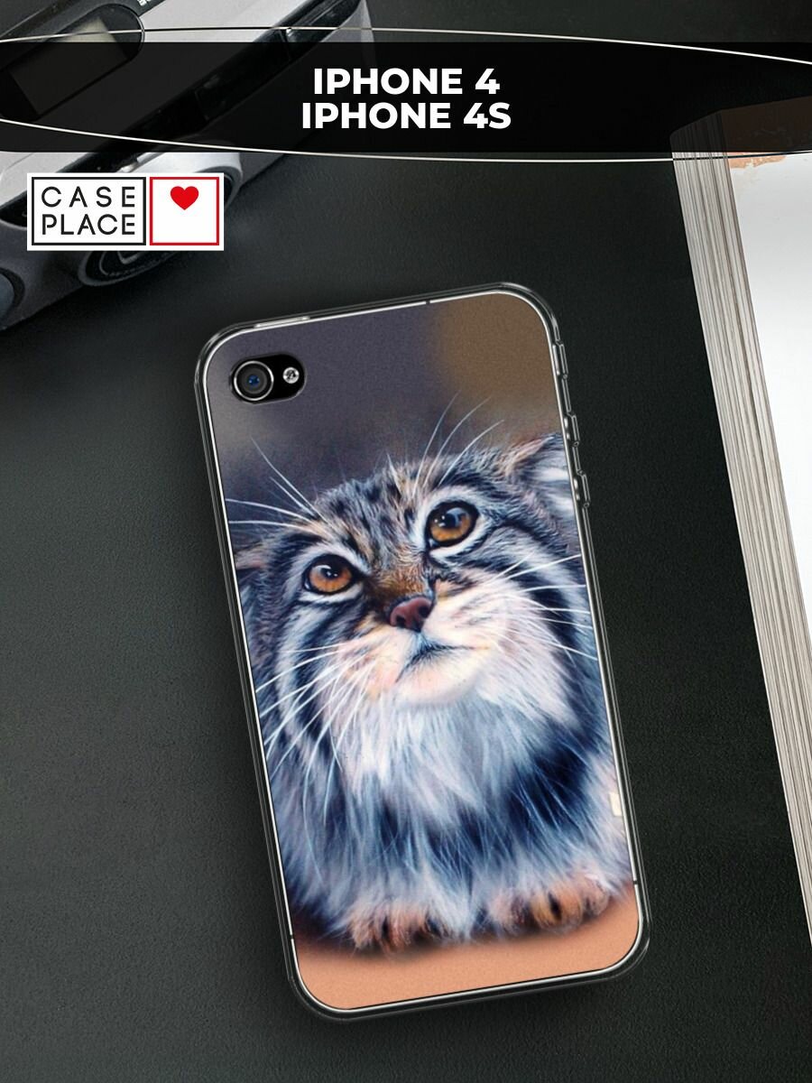 Чехол на Apple iPhone 4/4S / Айфон 4/4S с принтом "Кот манул 2"