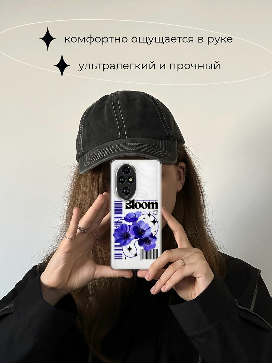 Чехол на Honor 200 Pro / Хонор 200 Про с принтом "Завораживающие анемоны", прозрачный — фото 1