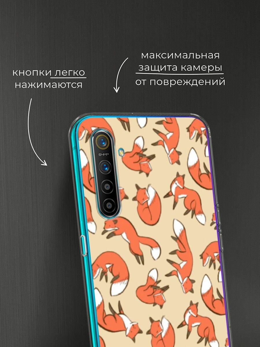 Силиконовый чехол на Realme XT / Реалми XT с принтом "Лисички фон" — фото 1