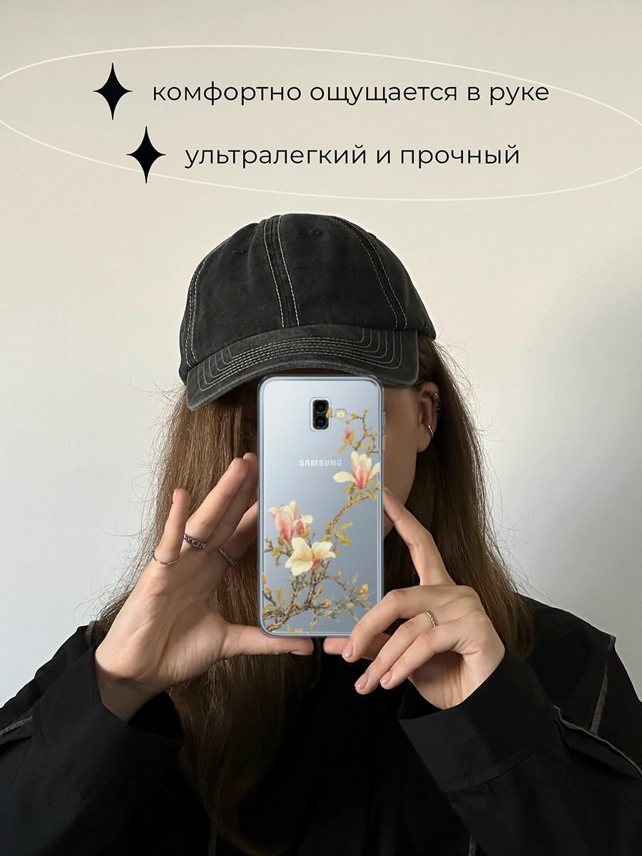 Чехол на Samsung Galaxy J6 + / Самсунг Галакси J6 Плюс 2018 с принтом "Ветка с цветами", прозрачный — фото 1