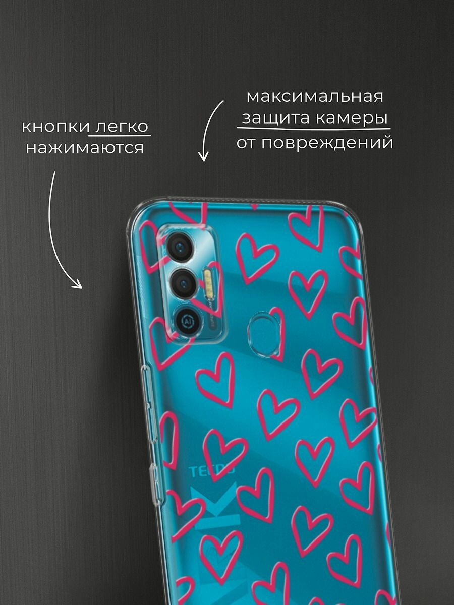 Чехол на Tecno Spark 7 / Техно Спарк 7 с принтом "Темные сердечки" — фото 1