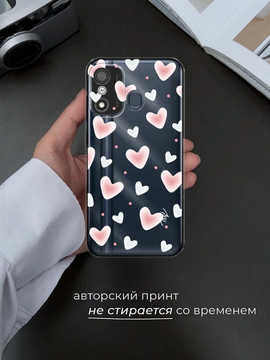 Чехол на Itel A27 / Ител А27 с принтом "Полупрозрачные сердечки", прозрачный — фото 1