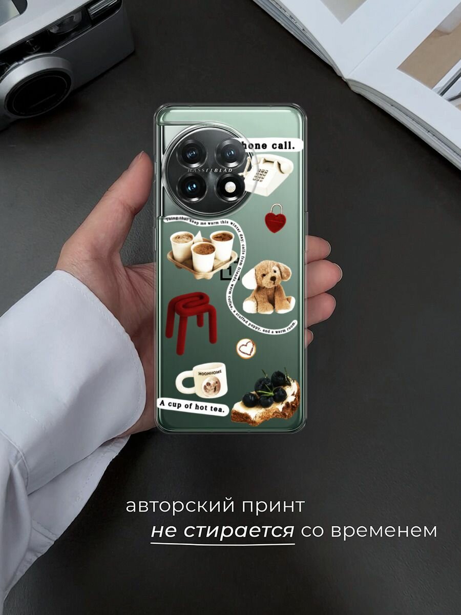 Чехол на OnePlus 11 / Ван Плас 11 с принтом "Phone call", прозрачный — фото 1