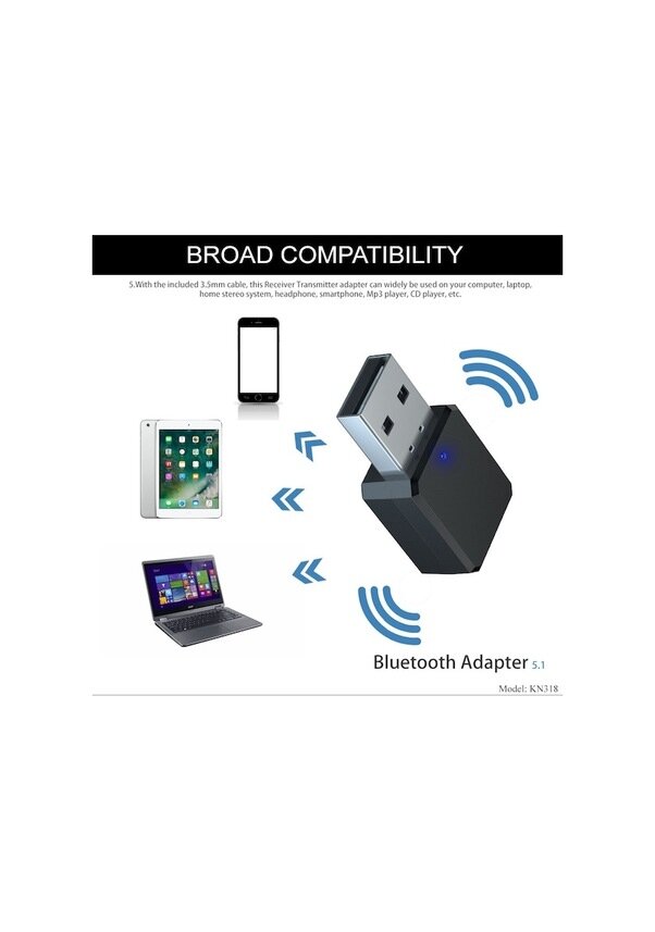 Стереоаудиоресивер Kn318 Bluetooth 5.1 с двумя выходами Aux USB Yn