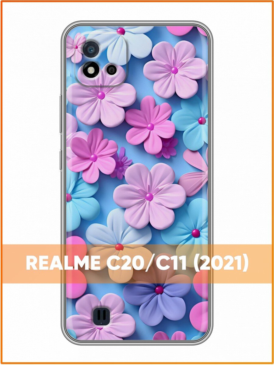Чехол для Realme C20, Realme C11 2021 с принтом для женщин с цветочками (реалми С20, реалме С11 2021)