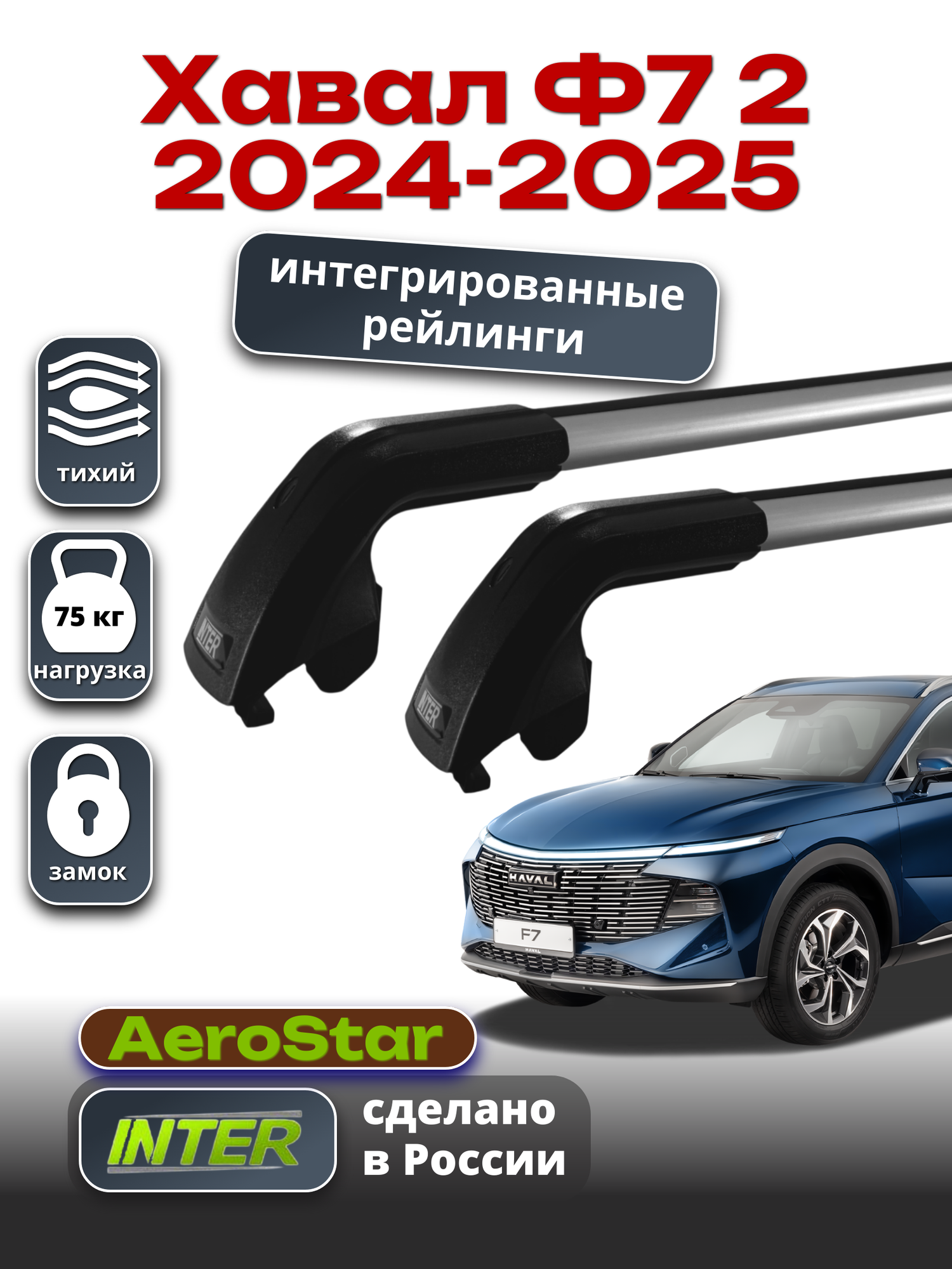 Багажник на крышу на Хавал Ф7 2 2024-2025 (Интегрированные рейлинги) крыловидный, Inter Aerostar