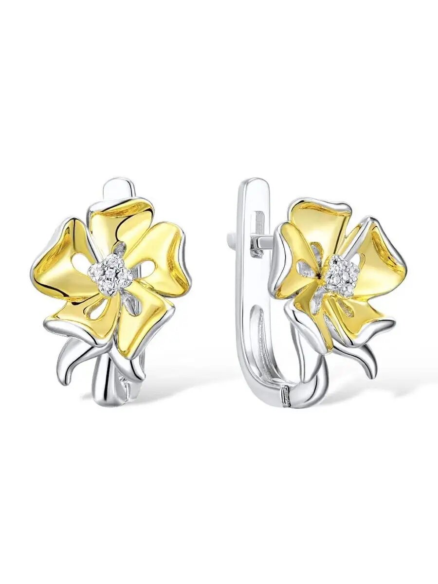 Серьги каффы, серебро, 925 проба, золочение, родирование, бриллиант