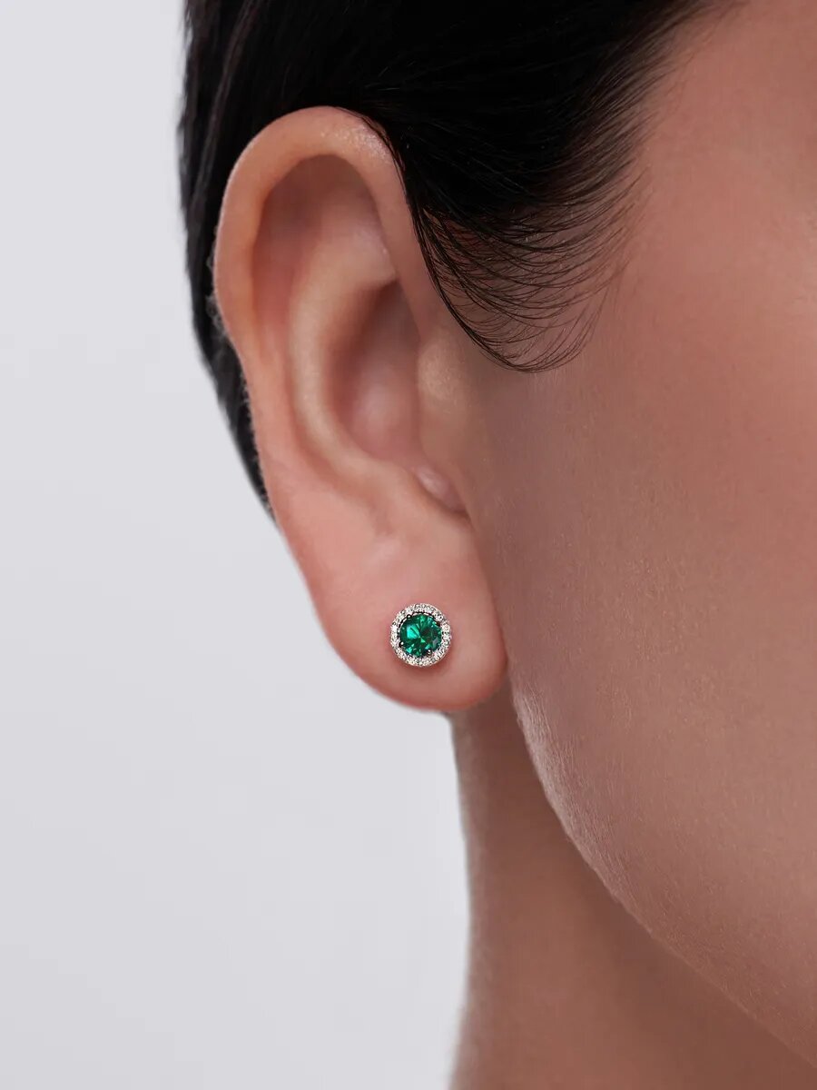 Серьги пусеты, красное золото, 585 проба, бриллиант, изумруд