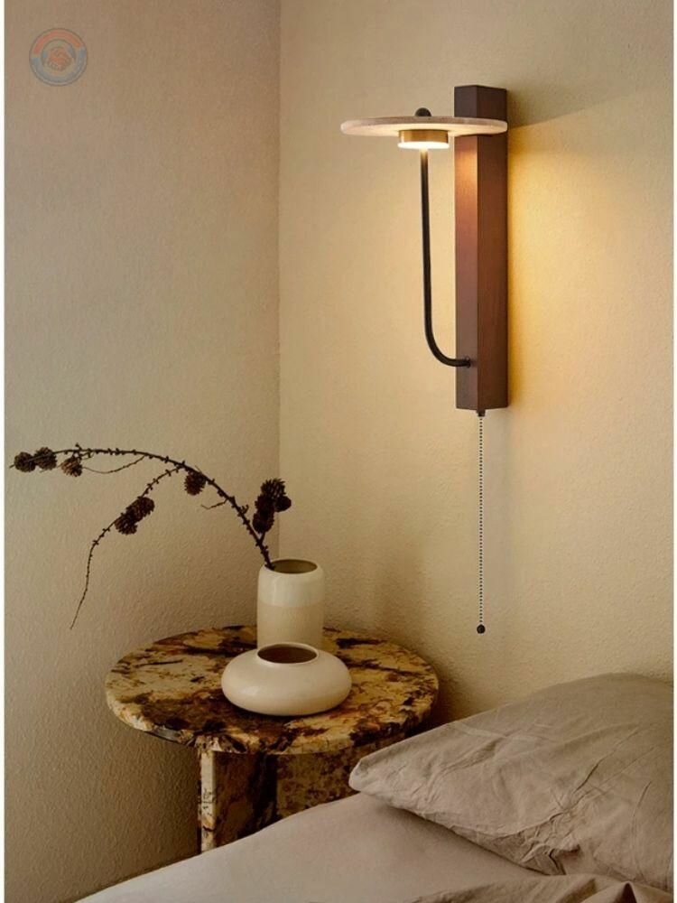 Настенный светильник ретро в китайском стиле из желтого травертина с LED-подсветкой и выключателем для спальни гостиной кабинета