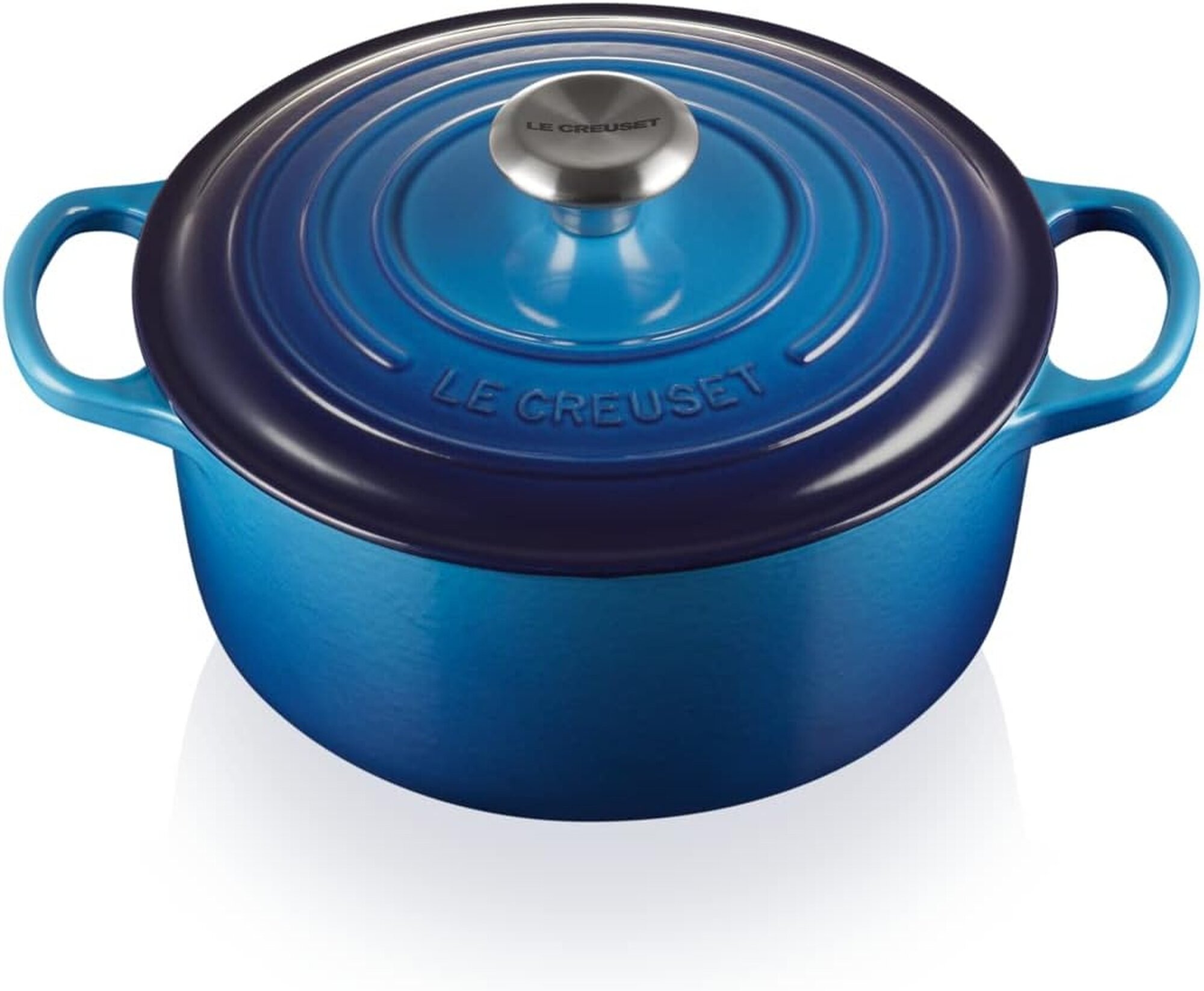 Жаровня Le Creuset с крышкой, диаметр 24 см чугунная, 4.2 л, цвет лазурный 21177242202430