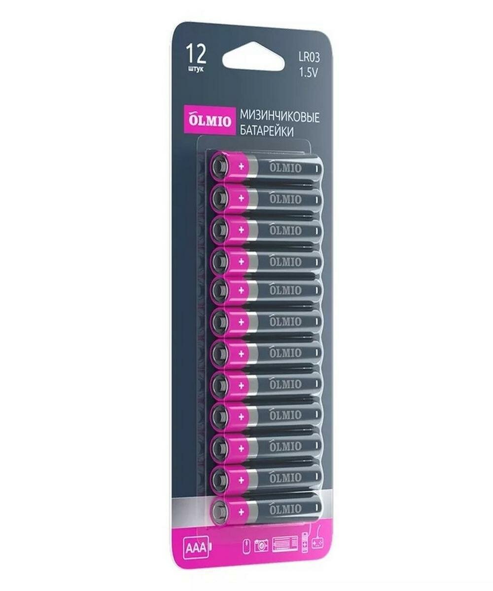 Батарейка Olmio AAA/LR03 12 (щелочные) 12шт Черный RU