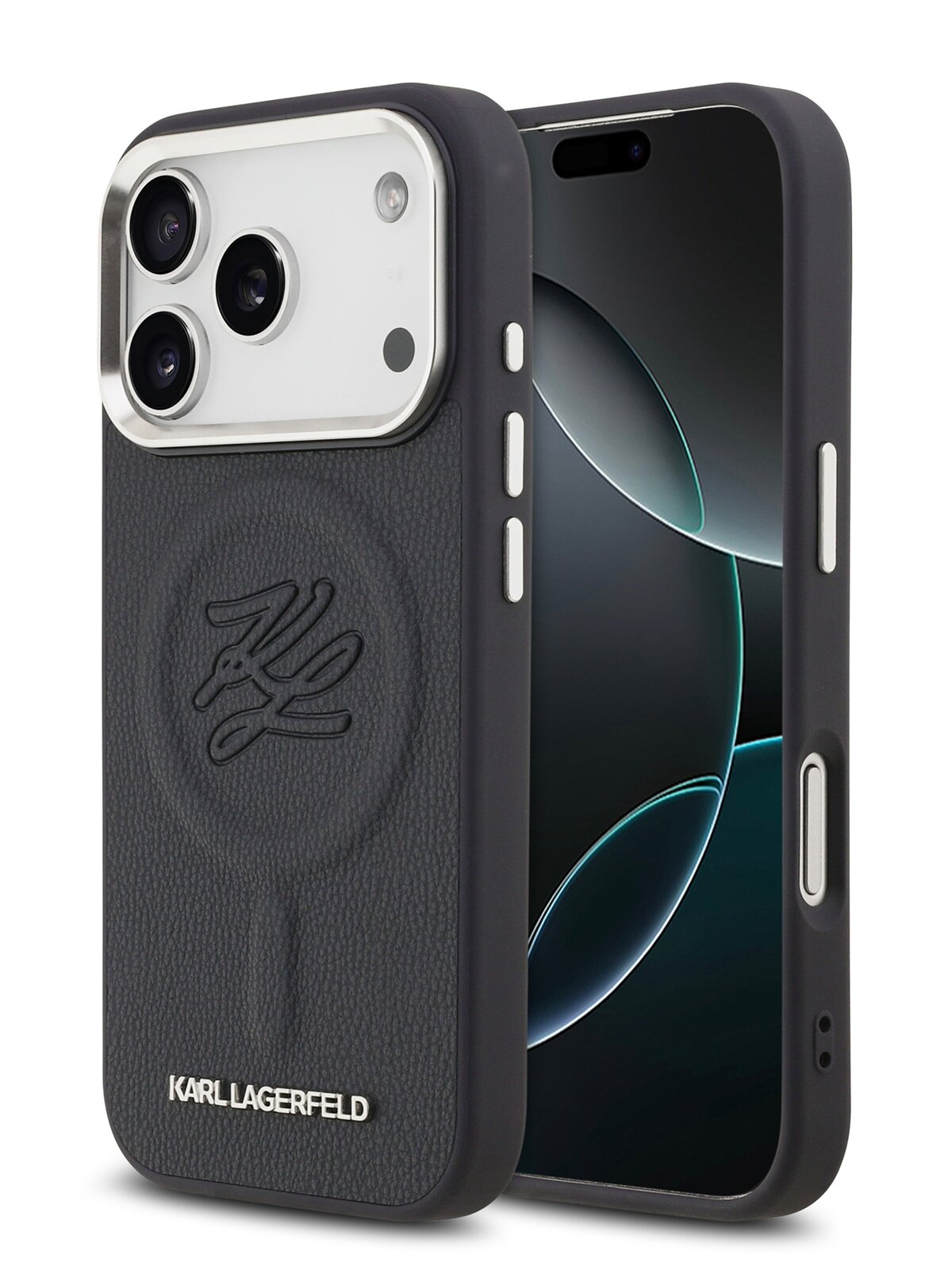 Karl Lagerfeld чехол с MagSafe для iPhone 17 Pro Max, PU кожа с тисненными инициалами, синий