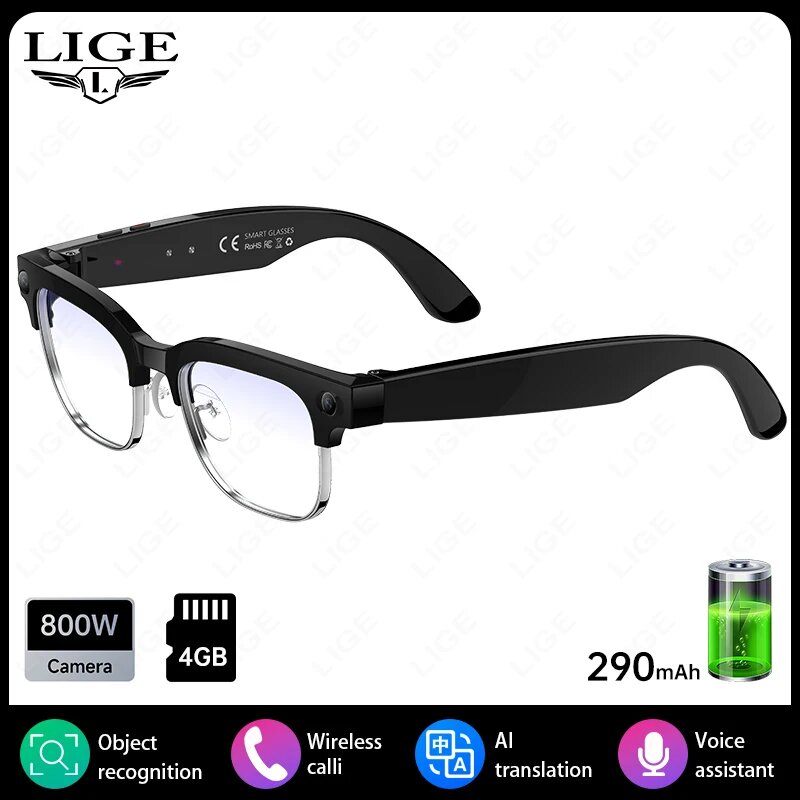 AI Smart Glasses 8 Million Pixels Recording Videos Photo Recognition Answer Translation 290mAh IP66 Waterproof Bluetooth Glasses