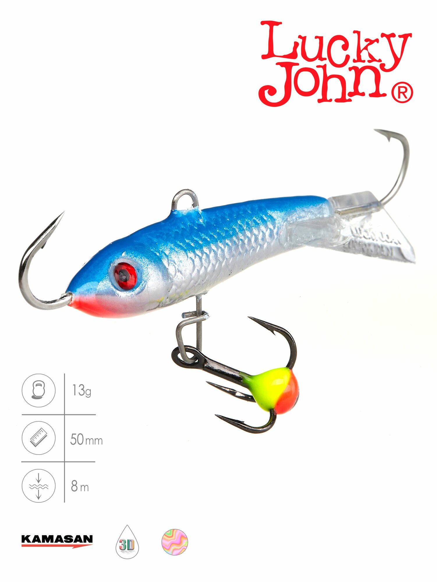 Балансир для зимней рыбалки Lucky John CLASSIC 5 с тройником, длина 50мм, 13г, цвет 15H / Балансир Лаки Джон на окуня, судака, щуку
