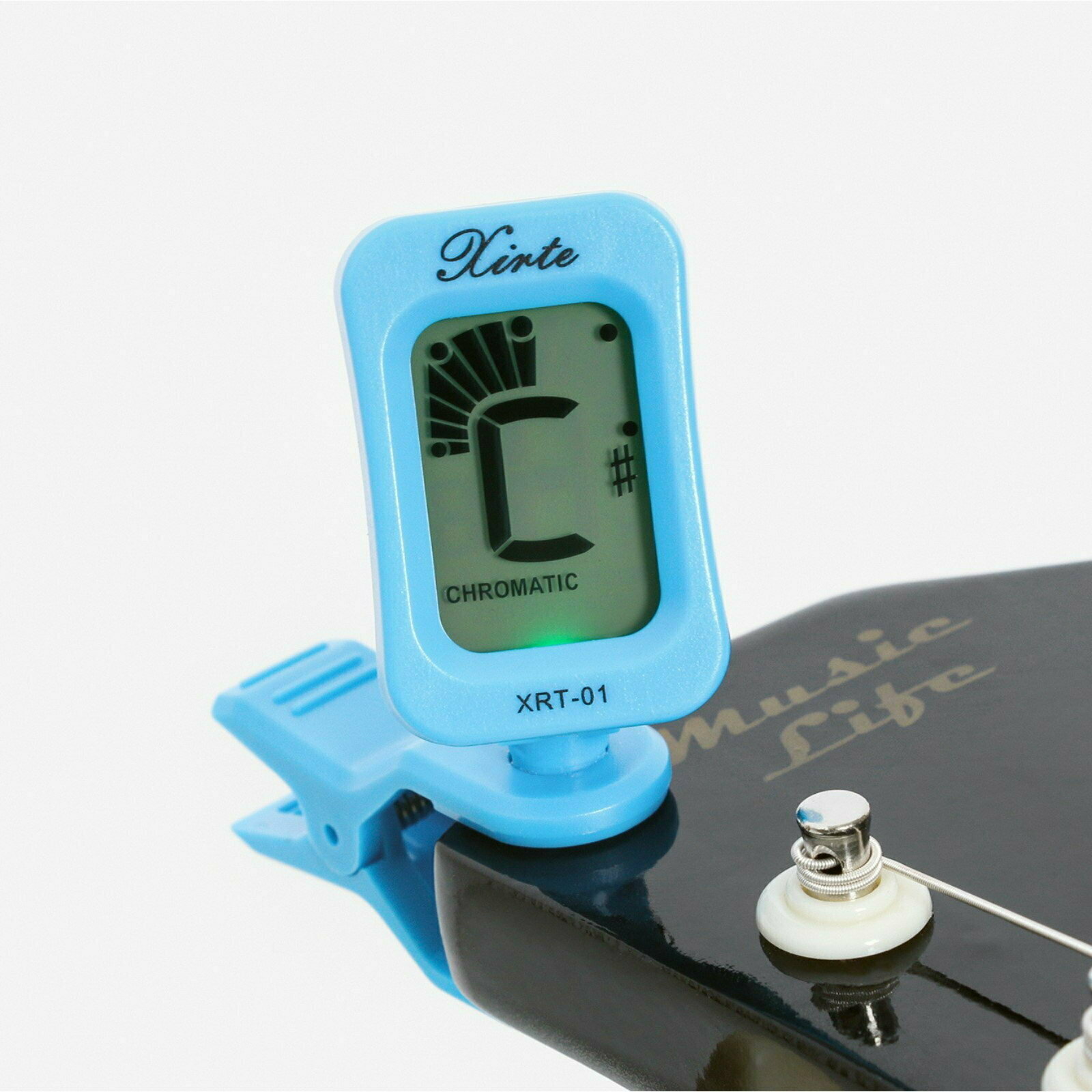 Тюнер для настройки гитары прищепка, голубой, размер упаковки: 3 x 8 x 4.5 см.
