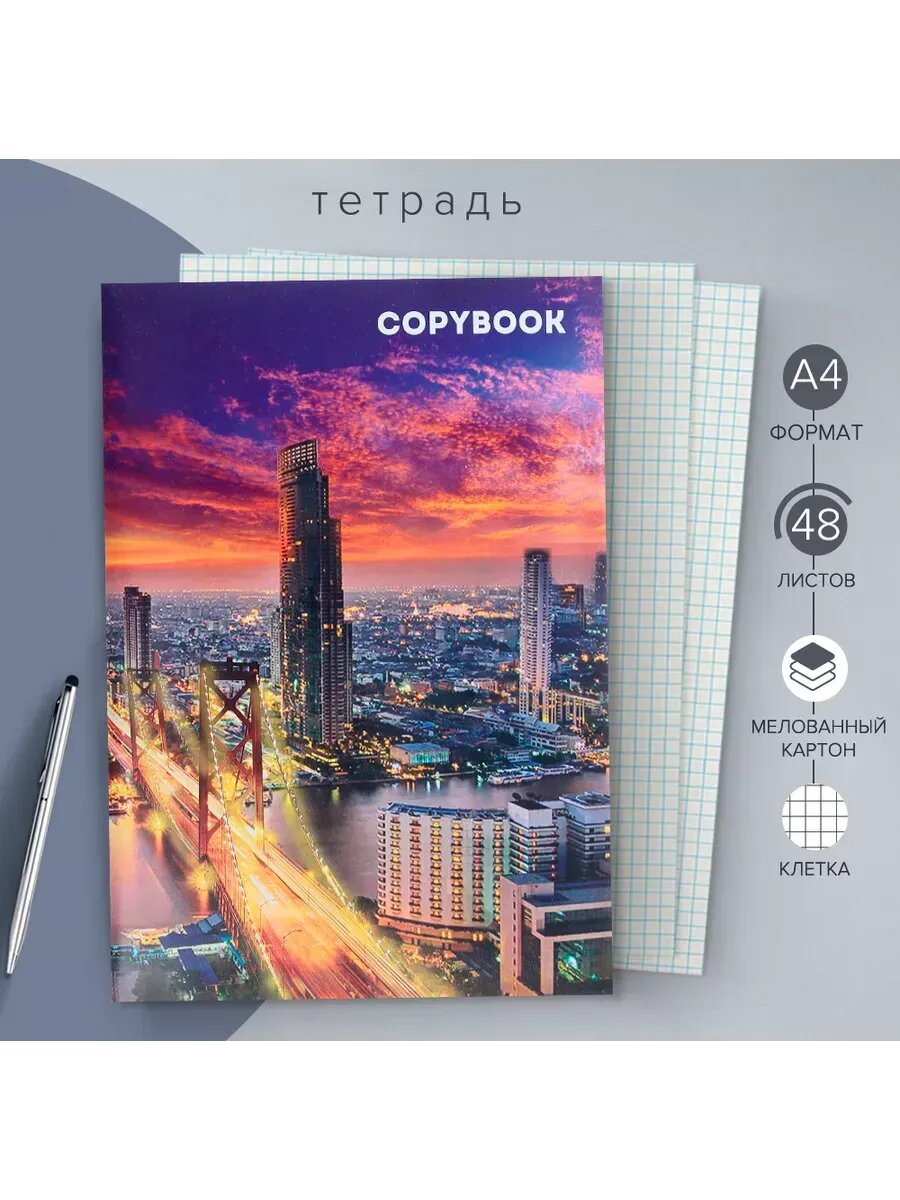 Тетрадь общая A4, без полей, 48 листов клетка