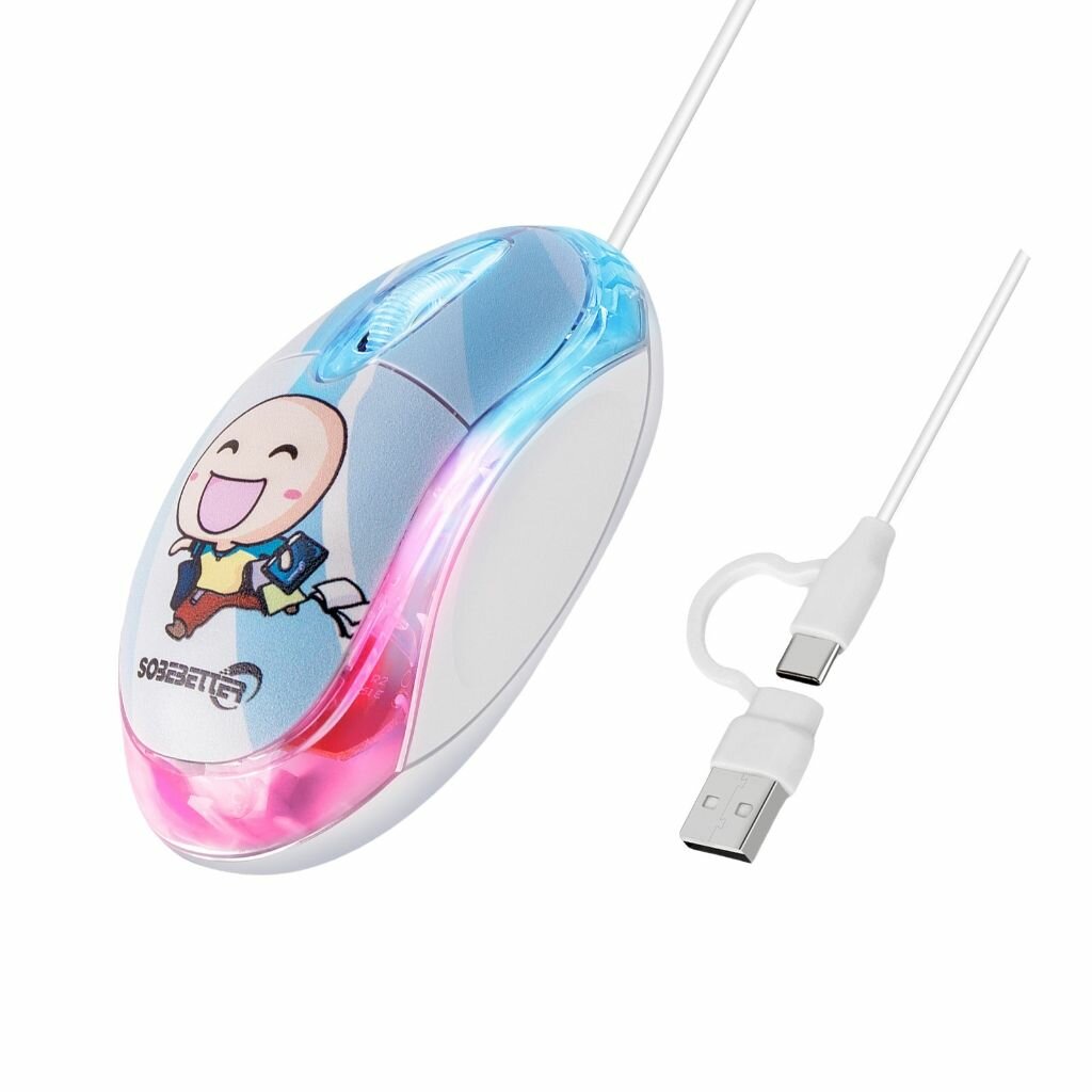 Мышь USB Type-C и USB A 2 в 1 с подсветкой 7 LED 1000DPI