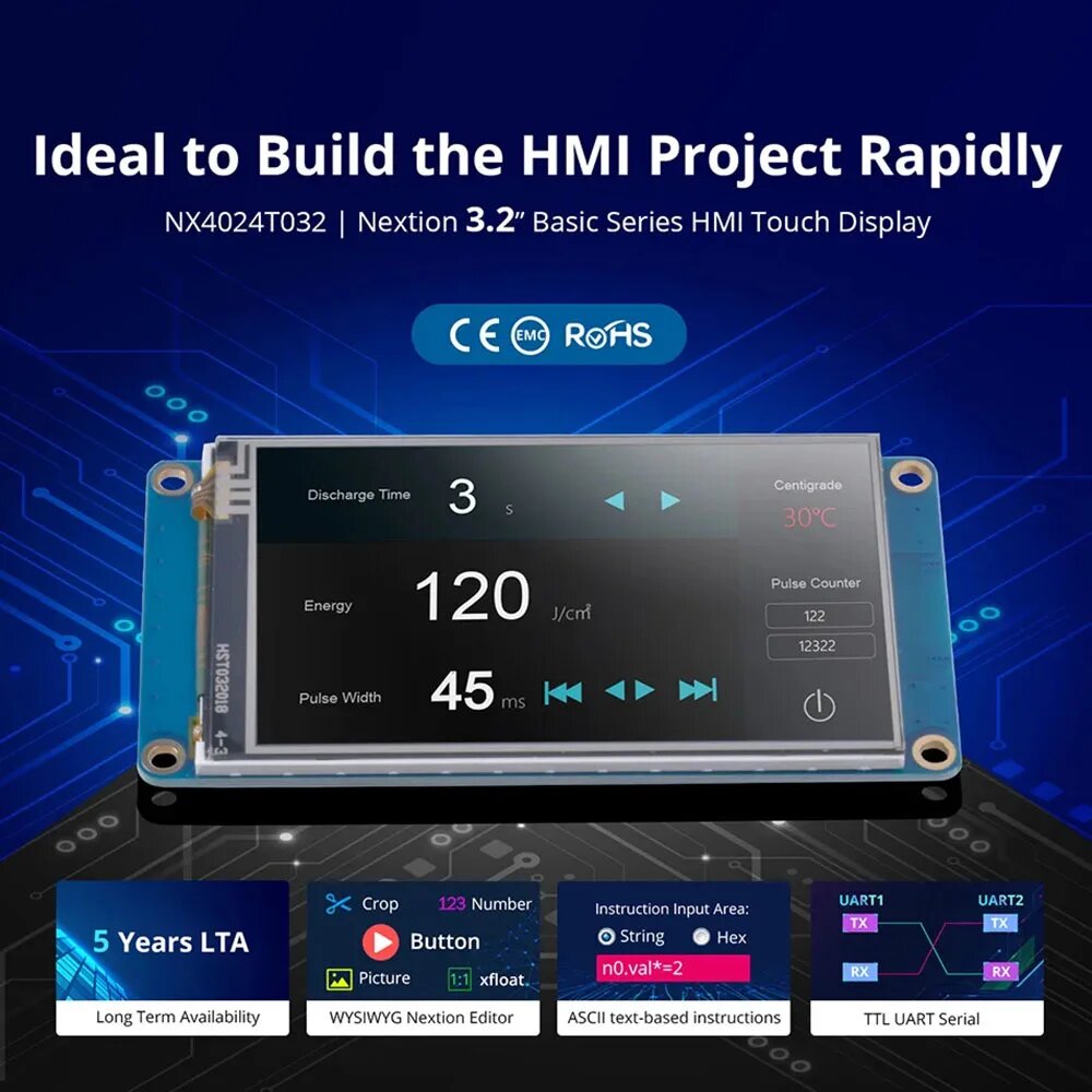 NEXTION NX4024T032 3,2-дюймовый TFT-дисплей HMI, интеллектуальный ЖК-дисплей, применяемый для IoT или бытовой электроники, полевой сенсорный экран модуля дисплея