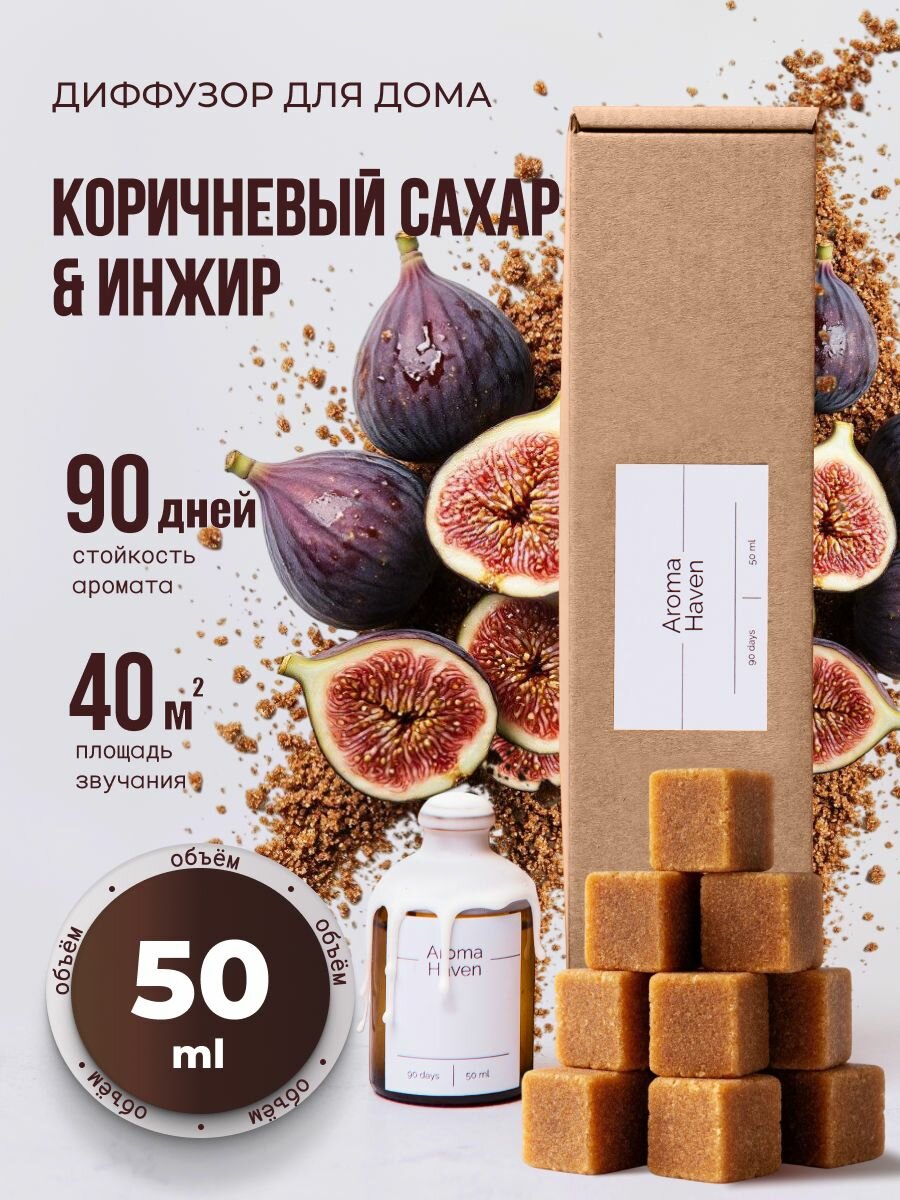 Диффузор для дома с палочками/Аромадиффузор/Инжир и Коричневый сахар/Ароматизатор для дома с палочками