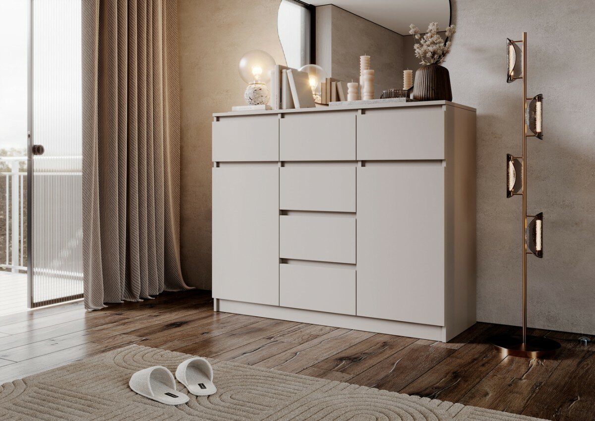 Комод МиФ Челси 2 двери 6 ящиков , для одежды, цвет кашемир, 120x99.4x45 см, ЛДСП, шариковые направляющие