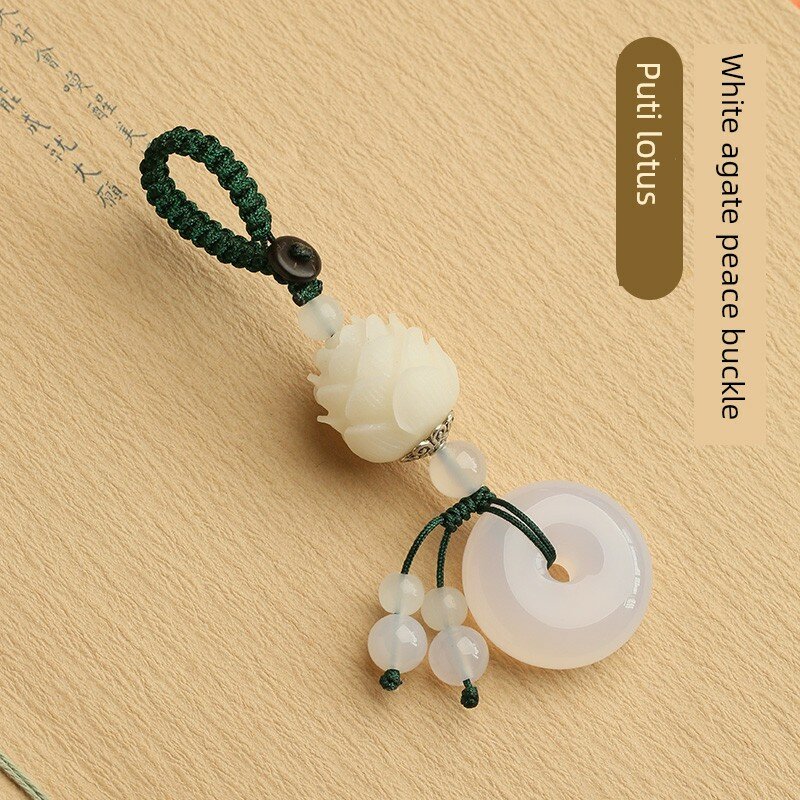 Белый агат удачный шар ключевой брелок с лотосом натуральный камень подвеска для женщин