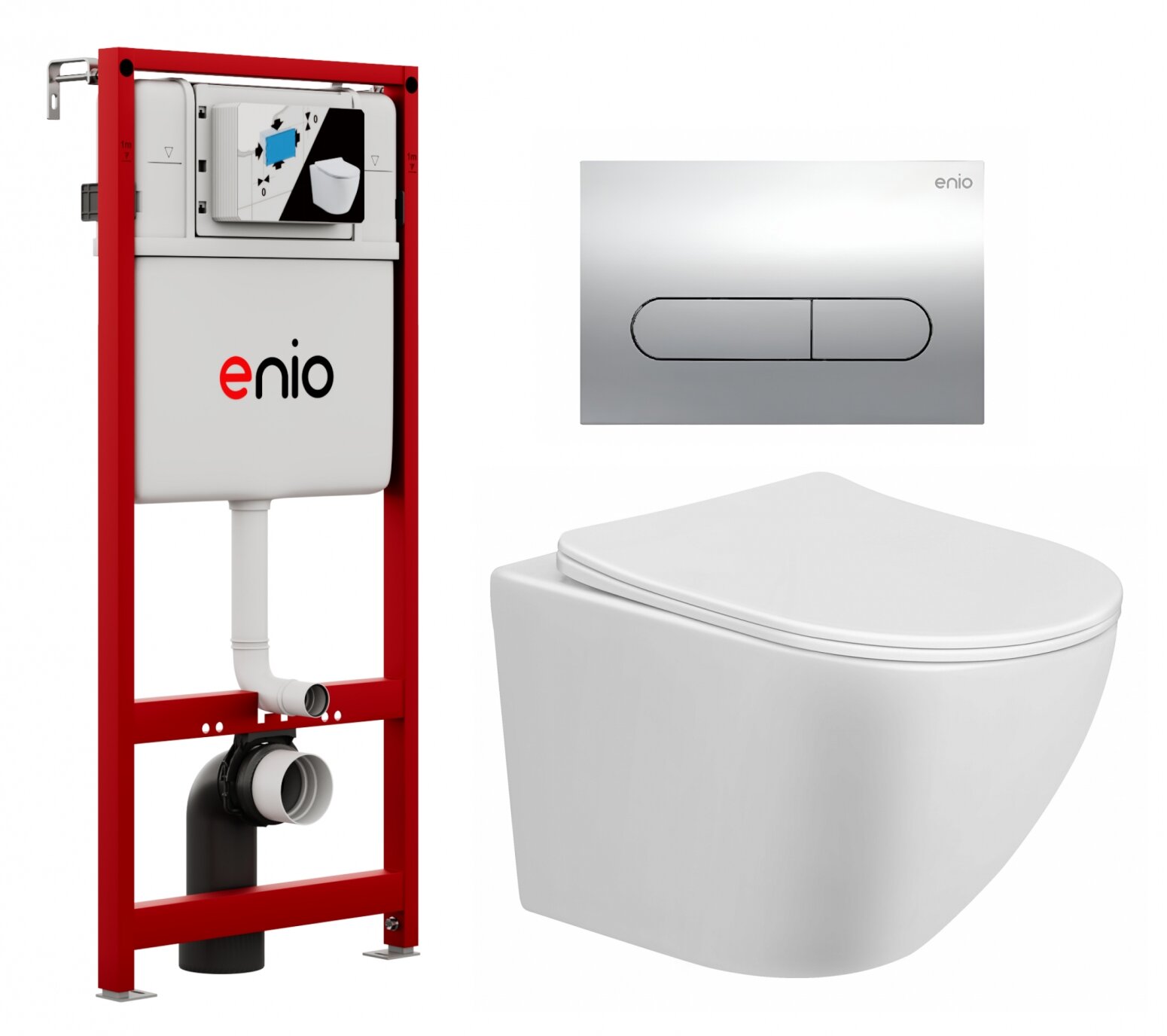 Комплект 3 в 1 инсталляция Enio Profi EN7050050 + Унитаз подвесной Taliente Amato AM25010 + кнопка хром Stondato