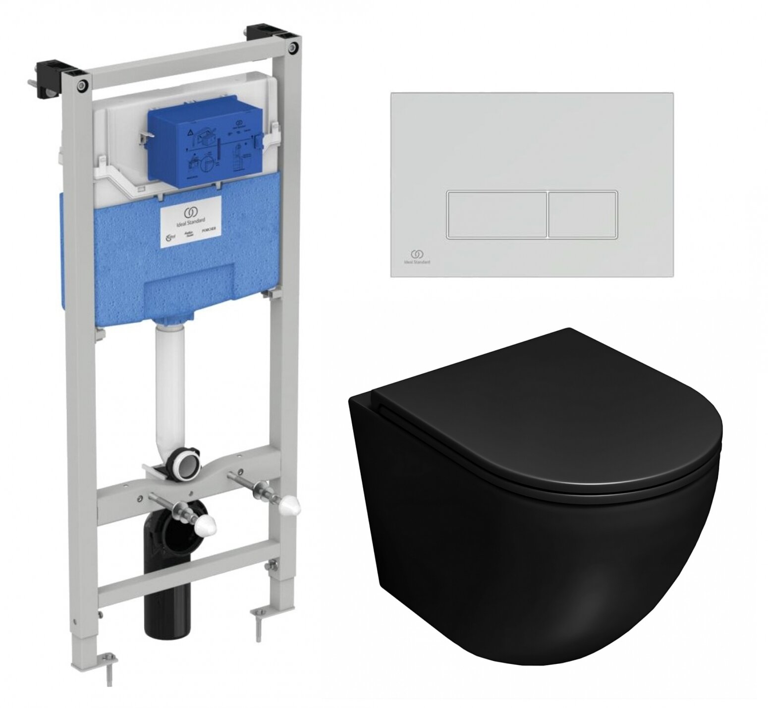 Комплект 3 в 1 инсталляция Ideal Standard + Унитаз подвесной Lorne Pilpao BL LN5007503 + кнопка хром