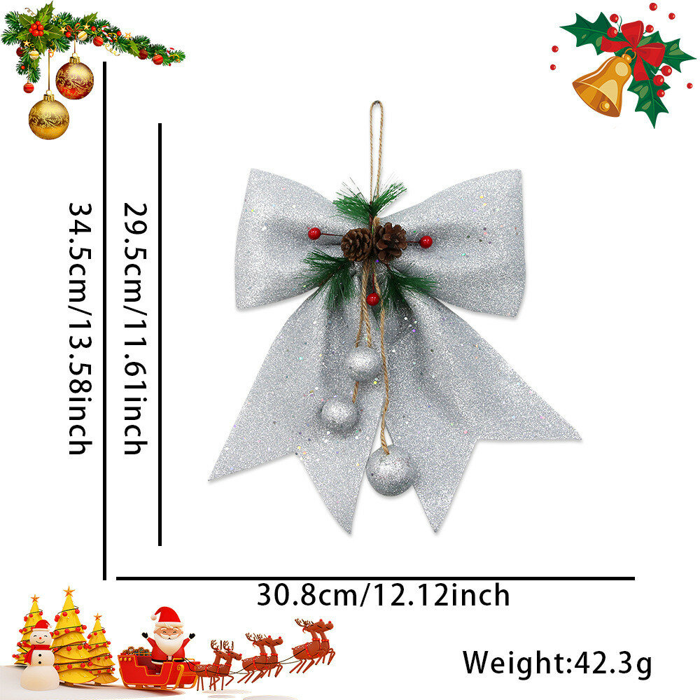 Шикарные большие рождественские украшения с изысканными пуговками из жемчужного хлопка и праздничным блеском, серебряный бантик