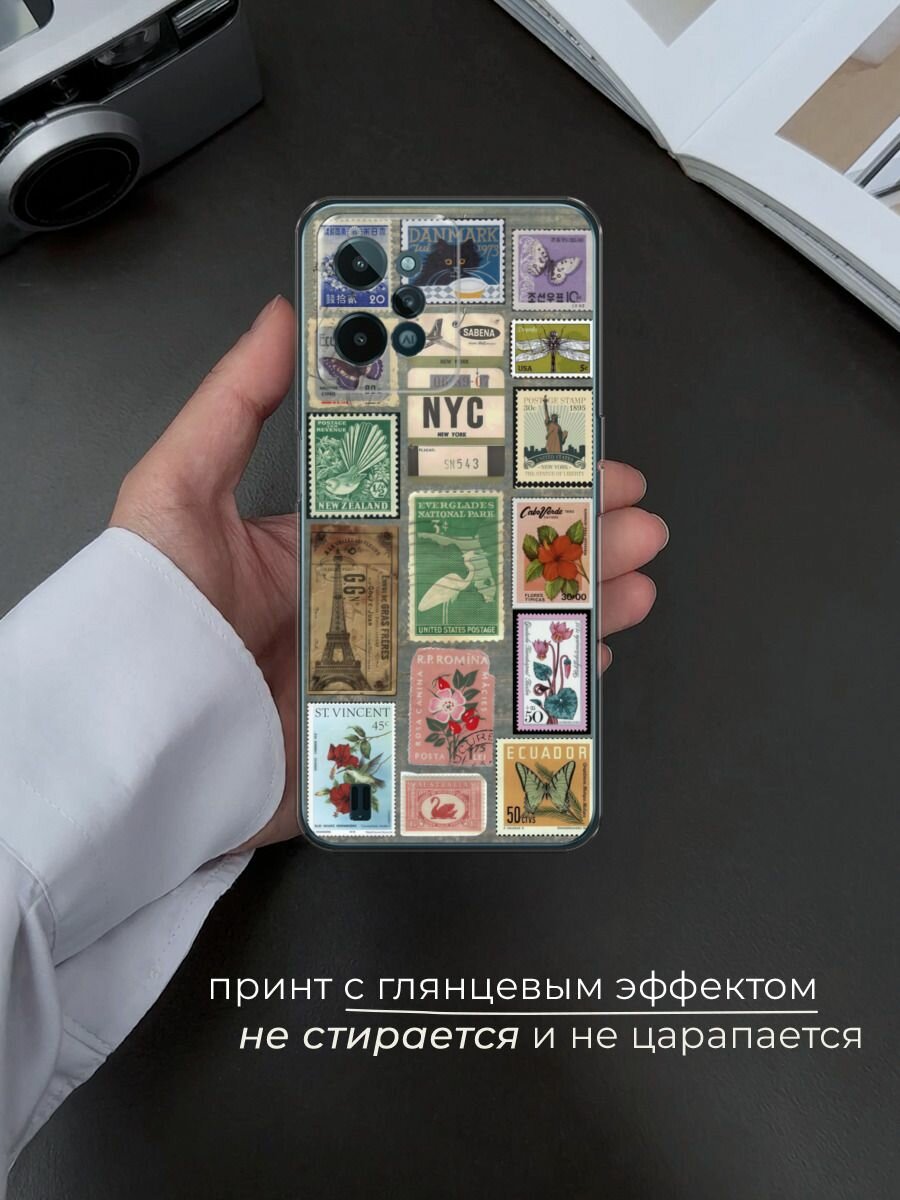 Силиконовый чехол на Realme C31 / Реалми C31 с принтом Коллаж из марок — фото 1