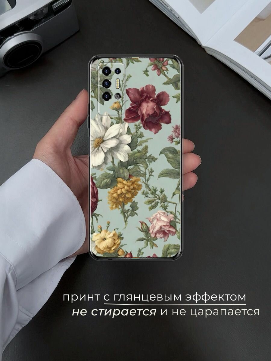 Чехол на Tecno Pova 2 / Текно Пова 2 с принтом Акварельные красные цветы — фото 1