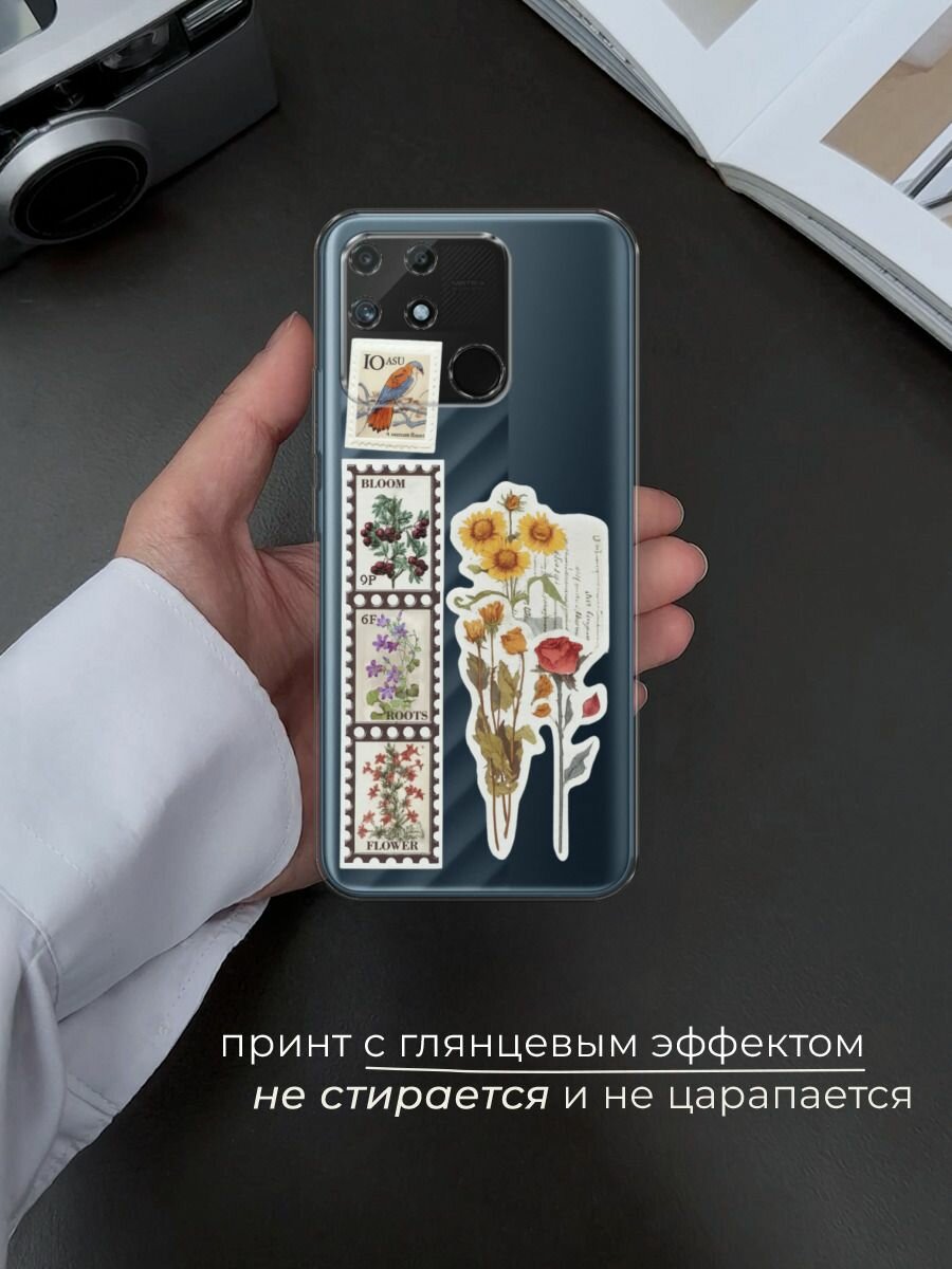 Чехол на Realme Narzo 50A / Реалми Нарзо 50A с принтом Марки с цветами — фото 1