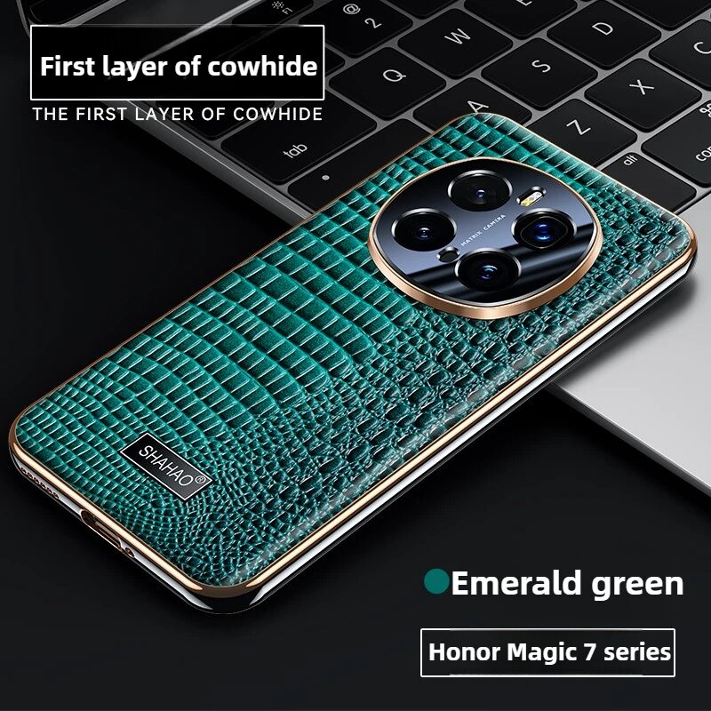 Чехол Honor Magic 8 Pro Emerald Green из натуральной кожи