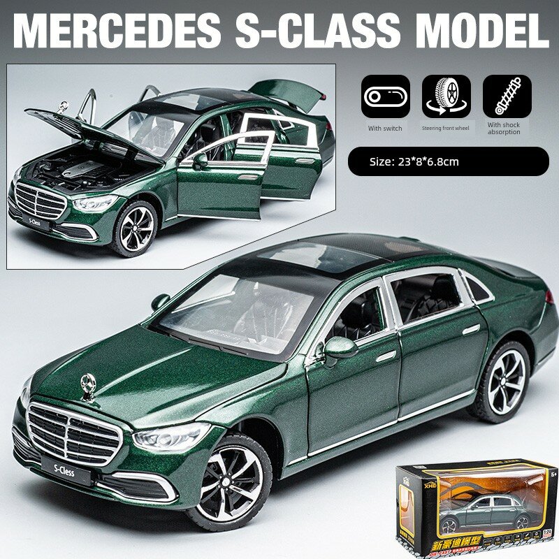 Модель автомобиля Benz S-Class из сплава с поворотными передними колесами, изумрудно-зеленый, подарок для любителей