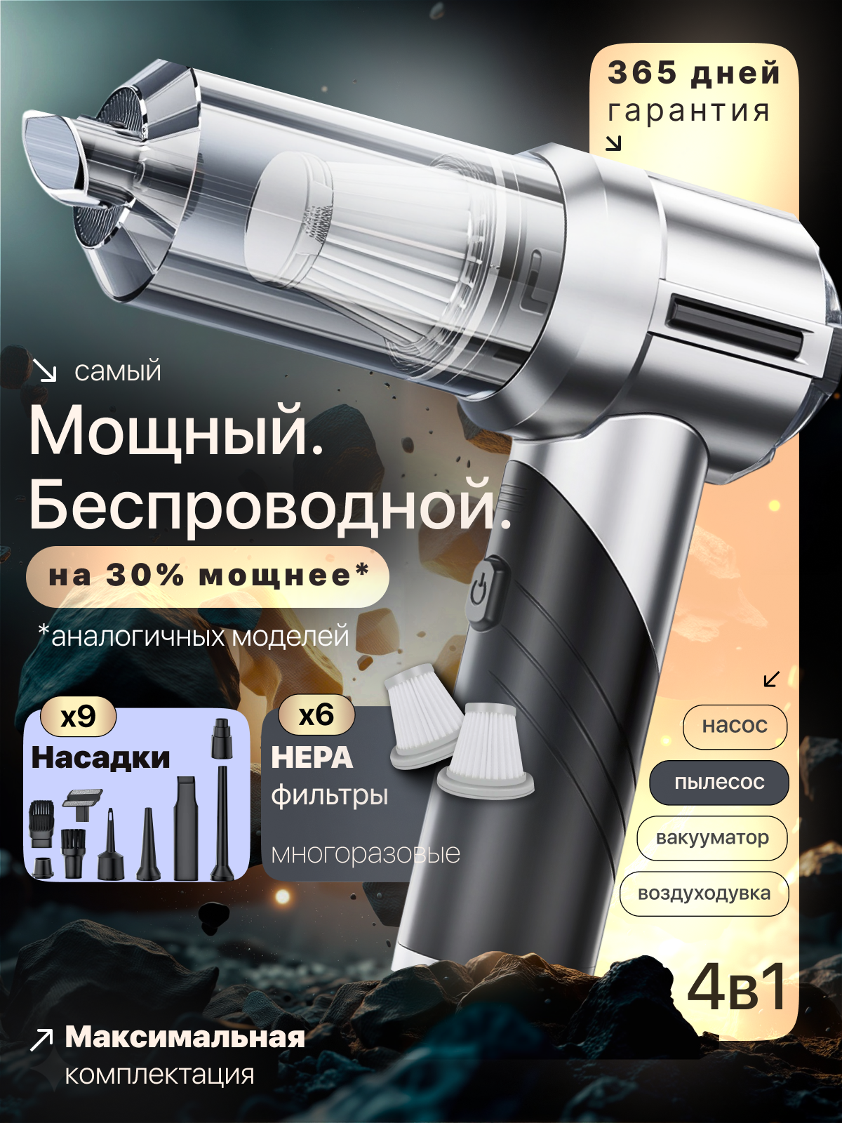 Автомобильный беспроводной пылесос 4 в 1 ручной аккумуляторный автопылесос мощная воздуходувка для компьютера пк насос