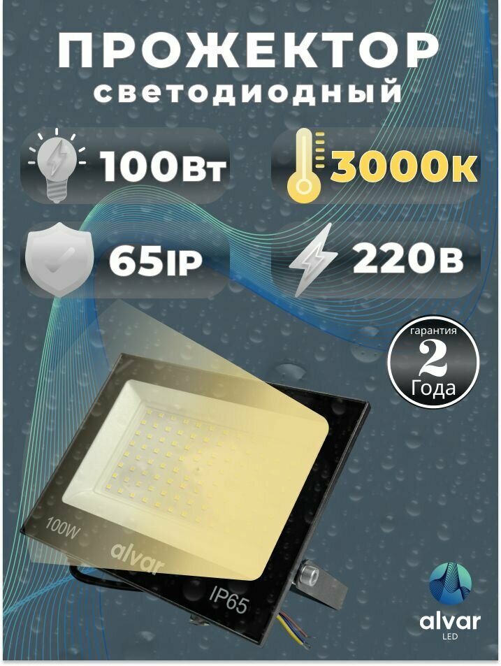 Прожектор светодиодный уличный 100Вт, 3000К теплый, 220В