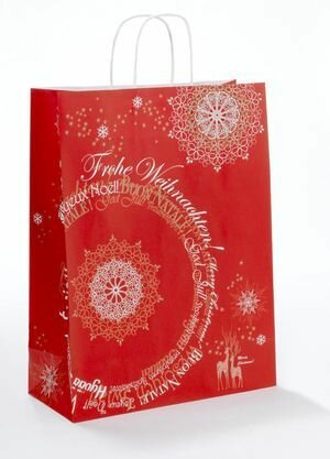 150 шт. Пакет новогодний 240х310х110мм Toptwist Снежинки красный, арт.85