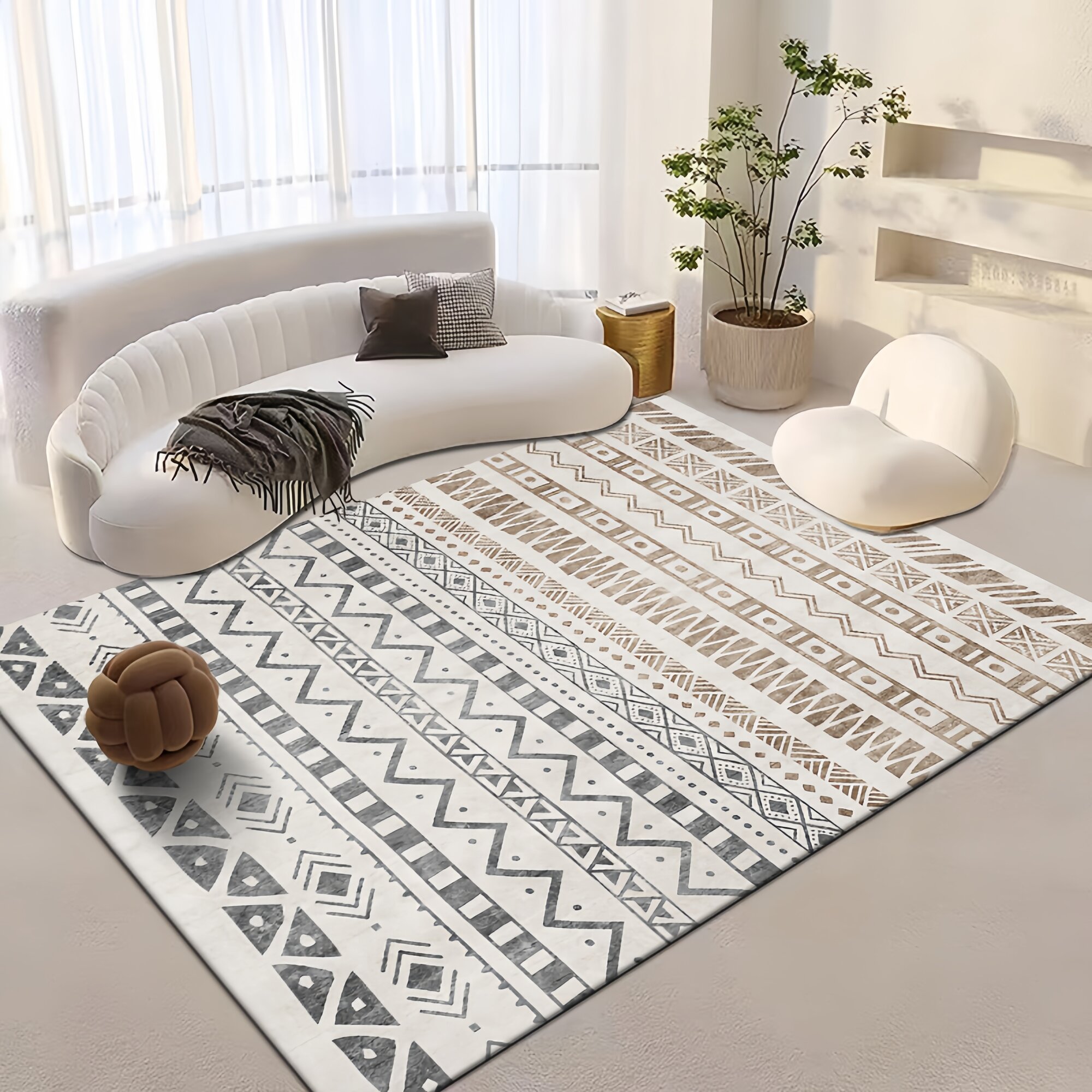 Совершенно новый, современный и минималистичный ковер из искусственного кашемира в скандинавском стиле. 140 см x 200 см