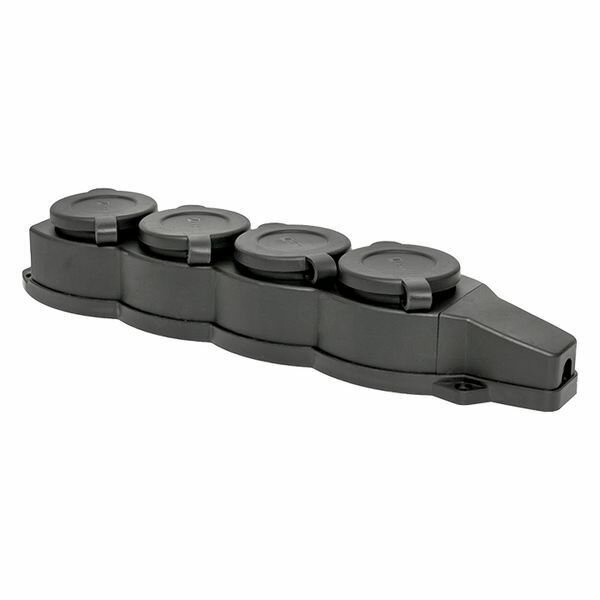 Колодка-розетка EKF "Basic", 4 места, 16 А, IP44, 2P+PE, 230 В, с защитными крышками, каучук