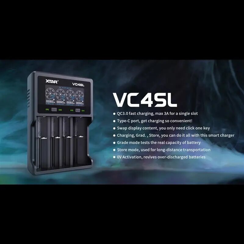 XTAR Smart USB C 18650 Зарядное устройство QC3.0 Быстрая зарядка Литий-ионная аккумуляторная батарея 18700 20700 26650 21700 Зарядное устройство AAA AA VC4SL