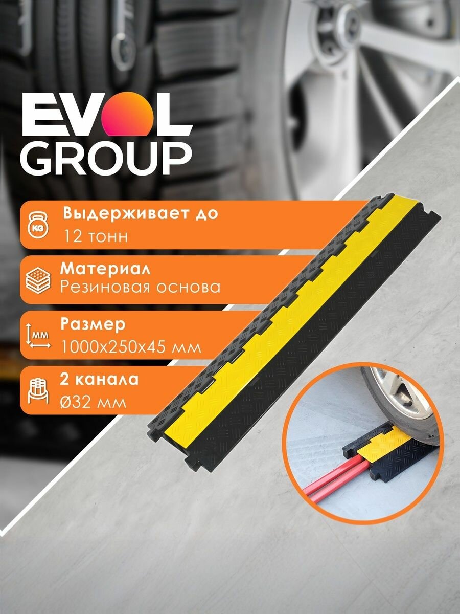 Кабельный мост 2 канала (комплект 2 метра), дорожный резиновый трап ККР 2-12, защита проводов (12 тонн)