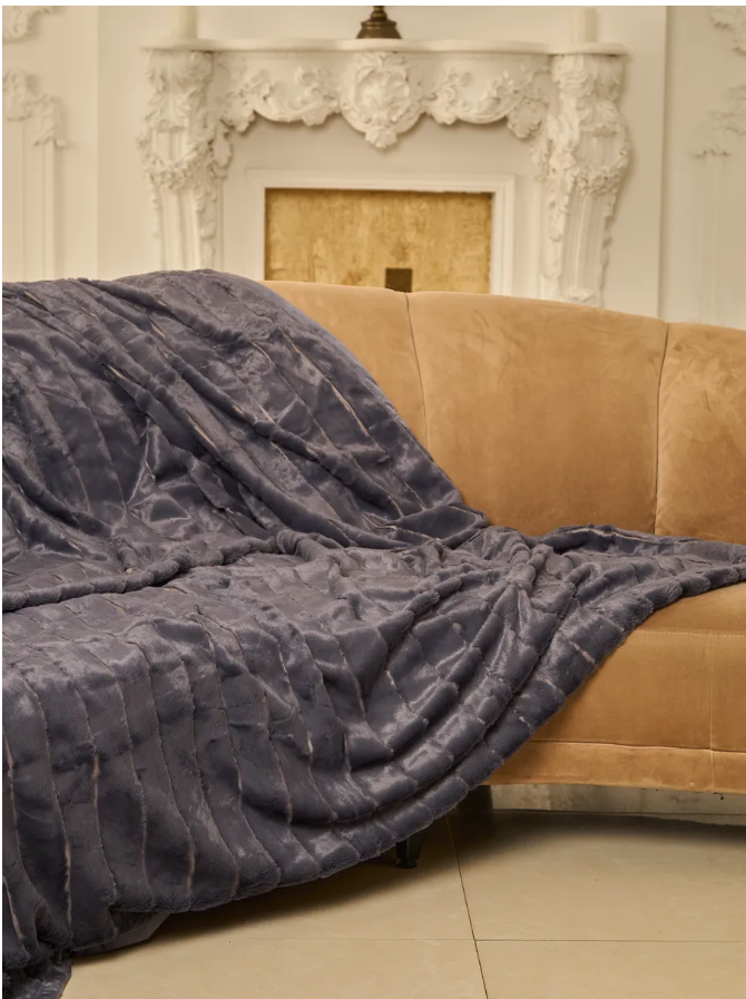 Плед Viiitamins, велсофт/бамбуковое волокно, 200x220см, геометрический рисунок полосы, темно-серый