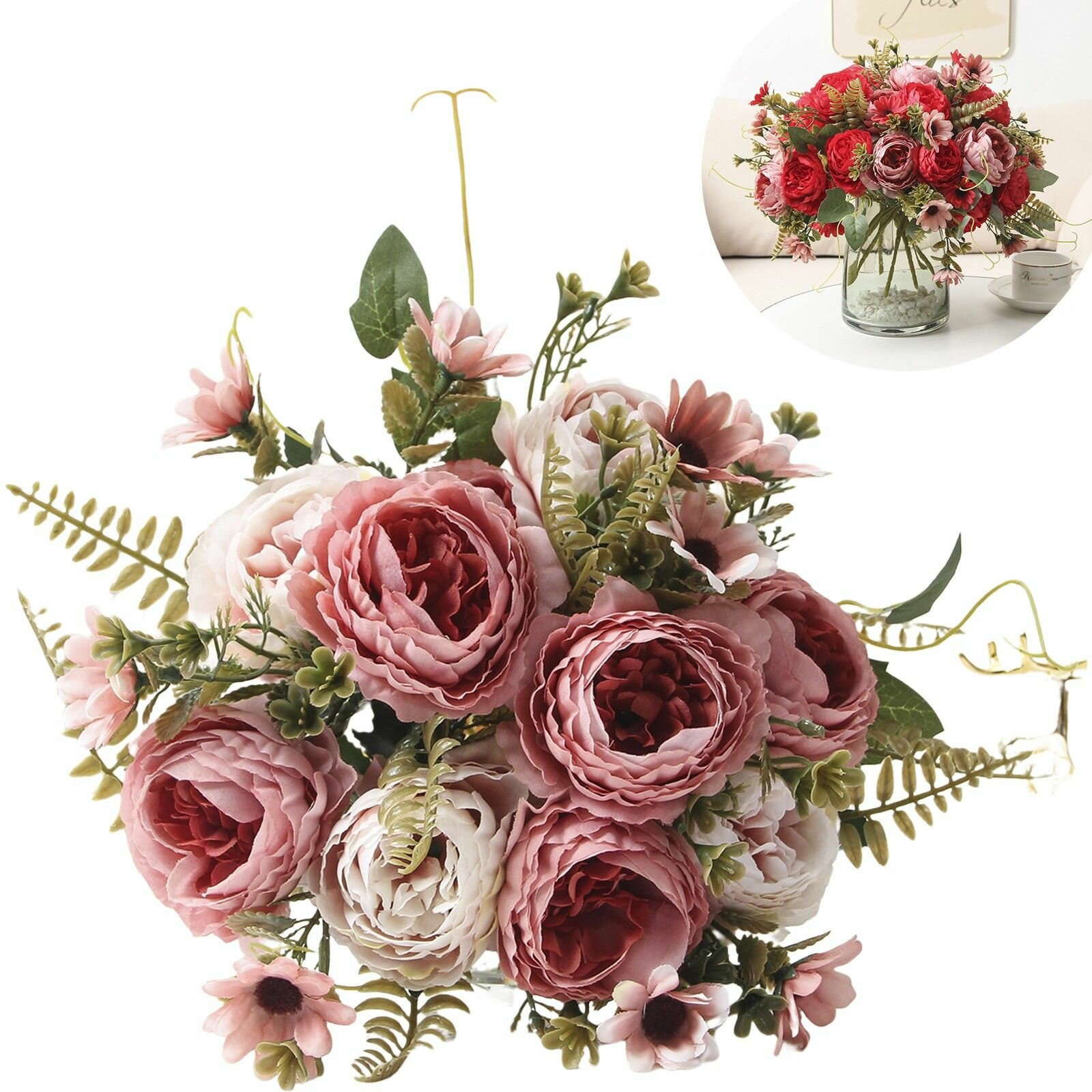 Имитационная букет пионов 30см многоцветный для декора интерьера и осенних праздников